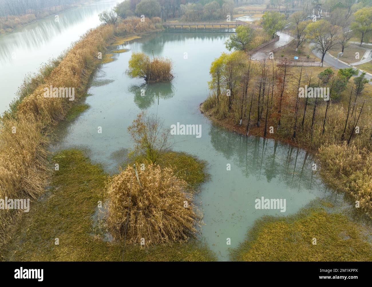 Aerial photo shows the winter scenery of Ancient Huaihe River National ...