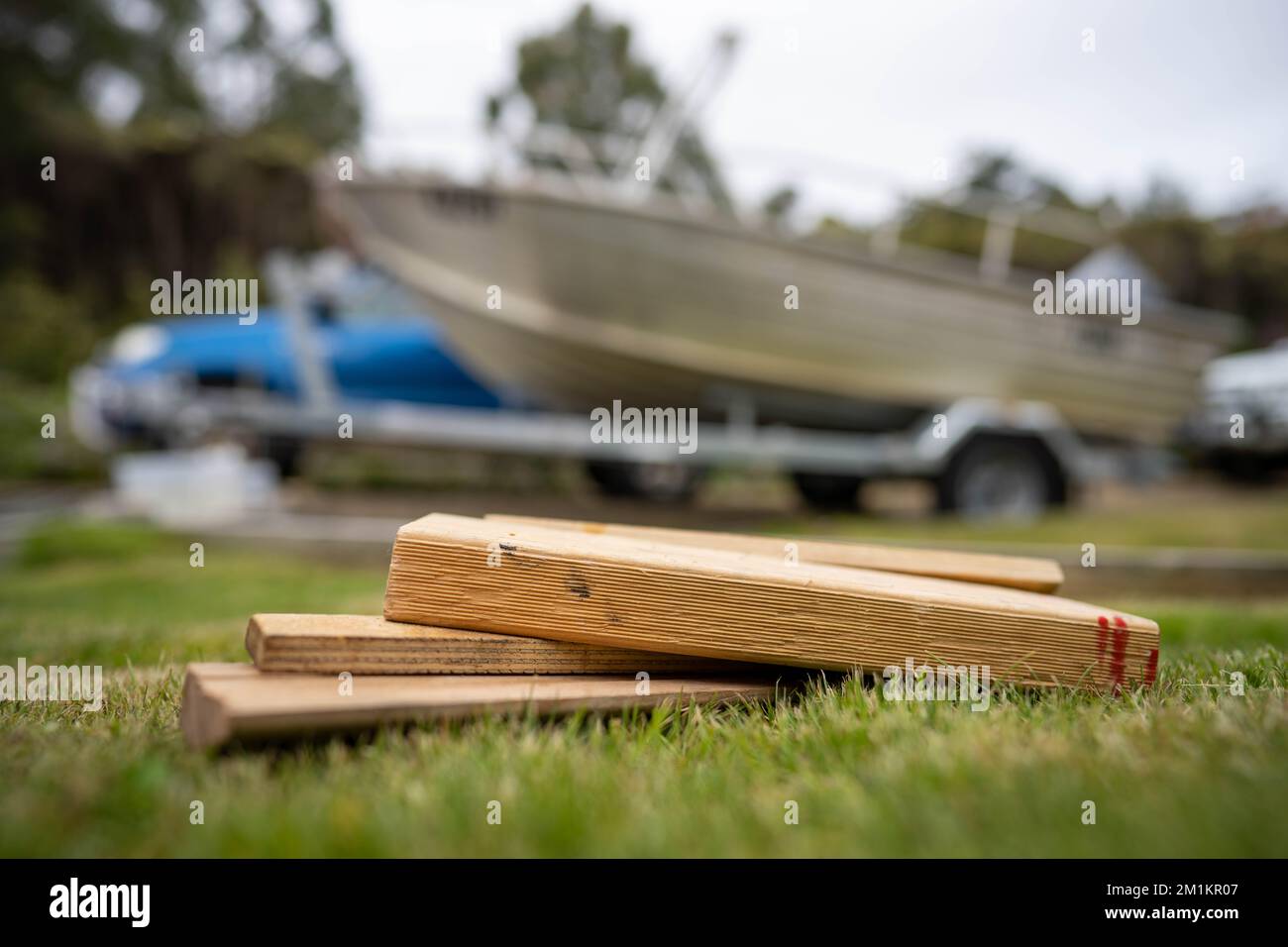 wood chocks for a caravan and camping. chocks behind a tyre. camping ...