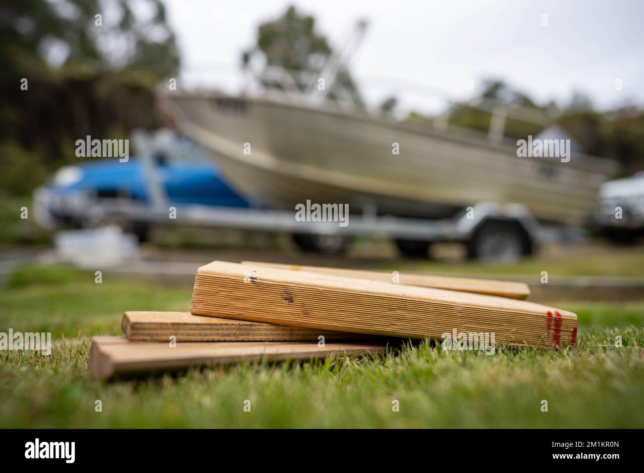 wood chocks for a caravan and camping. chocks behind a tyre. camping ...