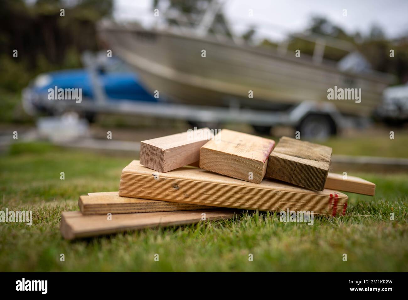 wood chocks for a caravan and camping. chocks behind a tyre. camping ...