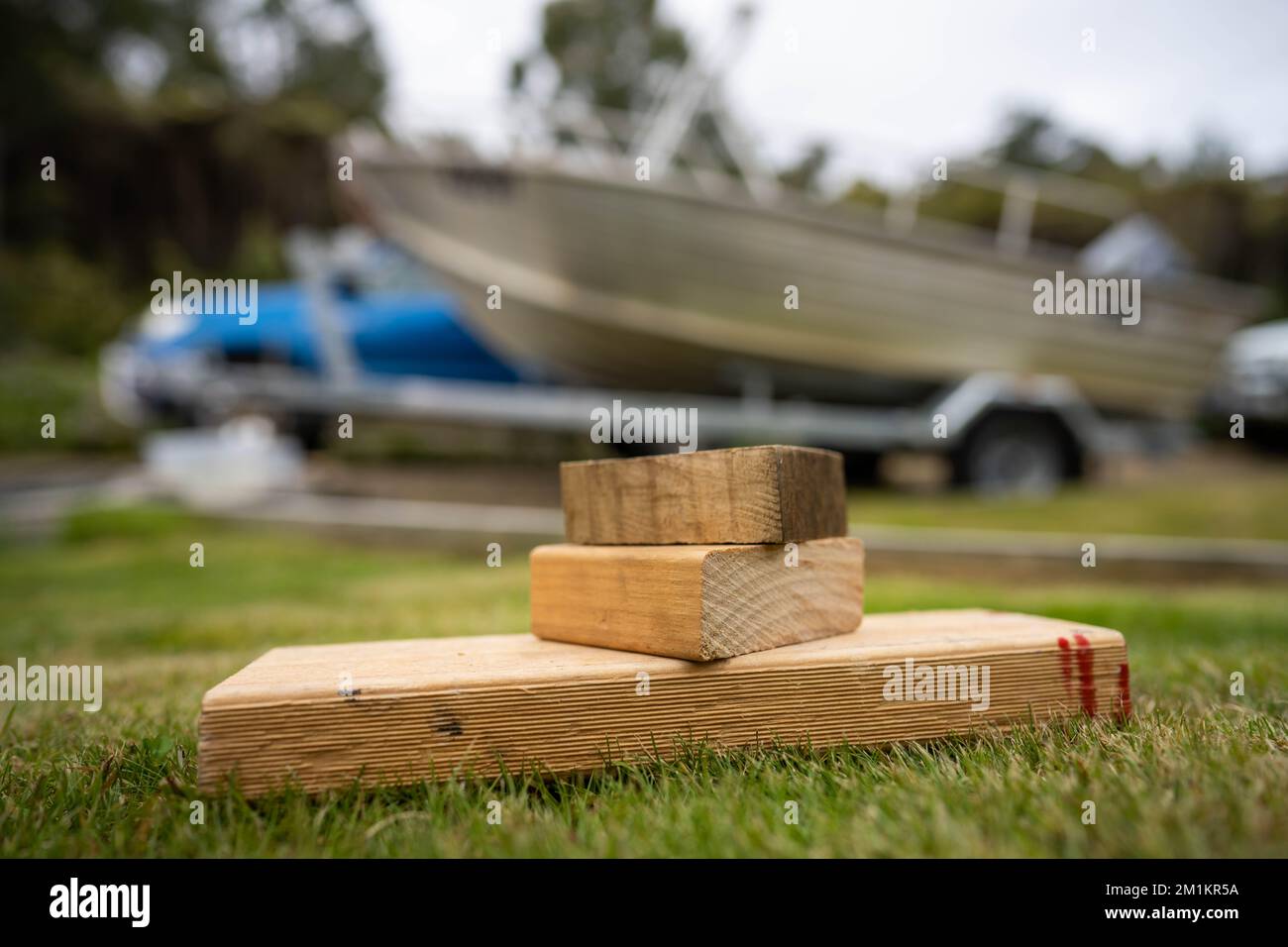 wood chocks for a caravan and camping. chocks behind a tyre. camping ...