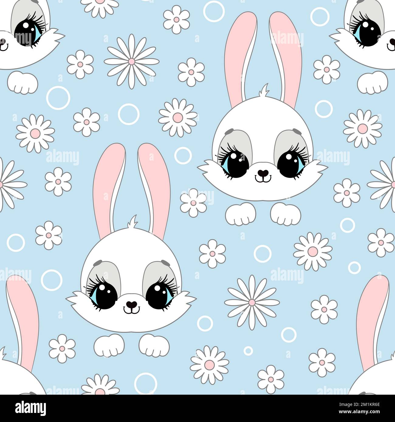 Seamless pattern with rabbit muzzle and daisies. Vector Stock Vector ...