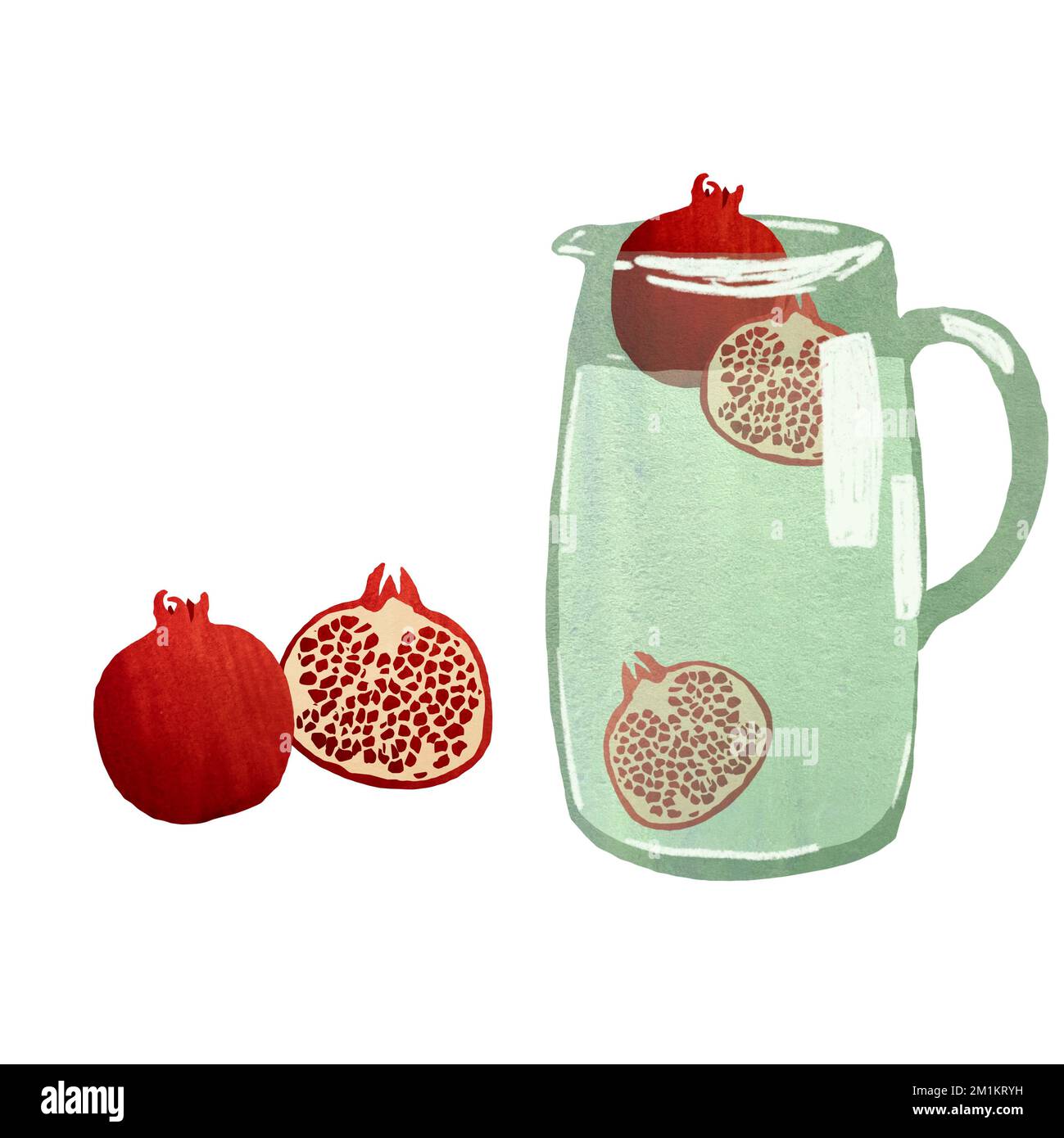 Decanter blue pomegranate red collage a watercolor Stock Photo - Alamy