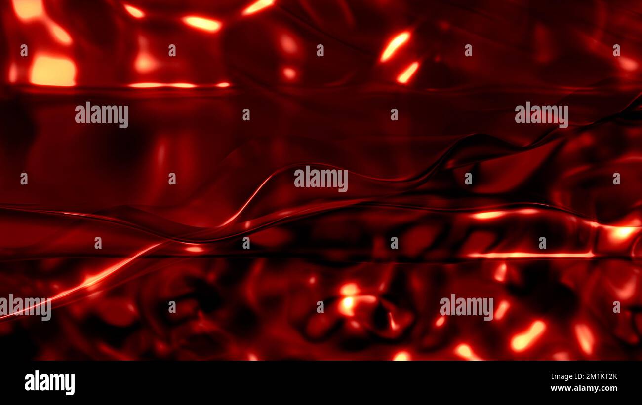 Dark glowing red metal waves bokeh bg - abstract 3D illustration Stock ...
