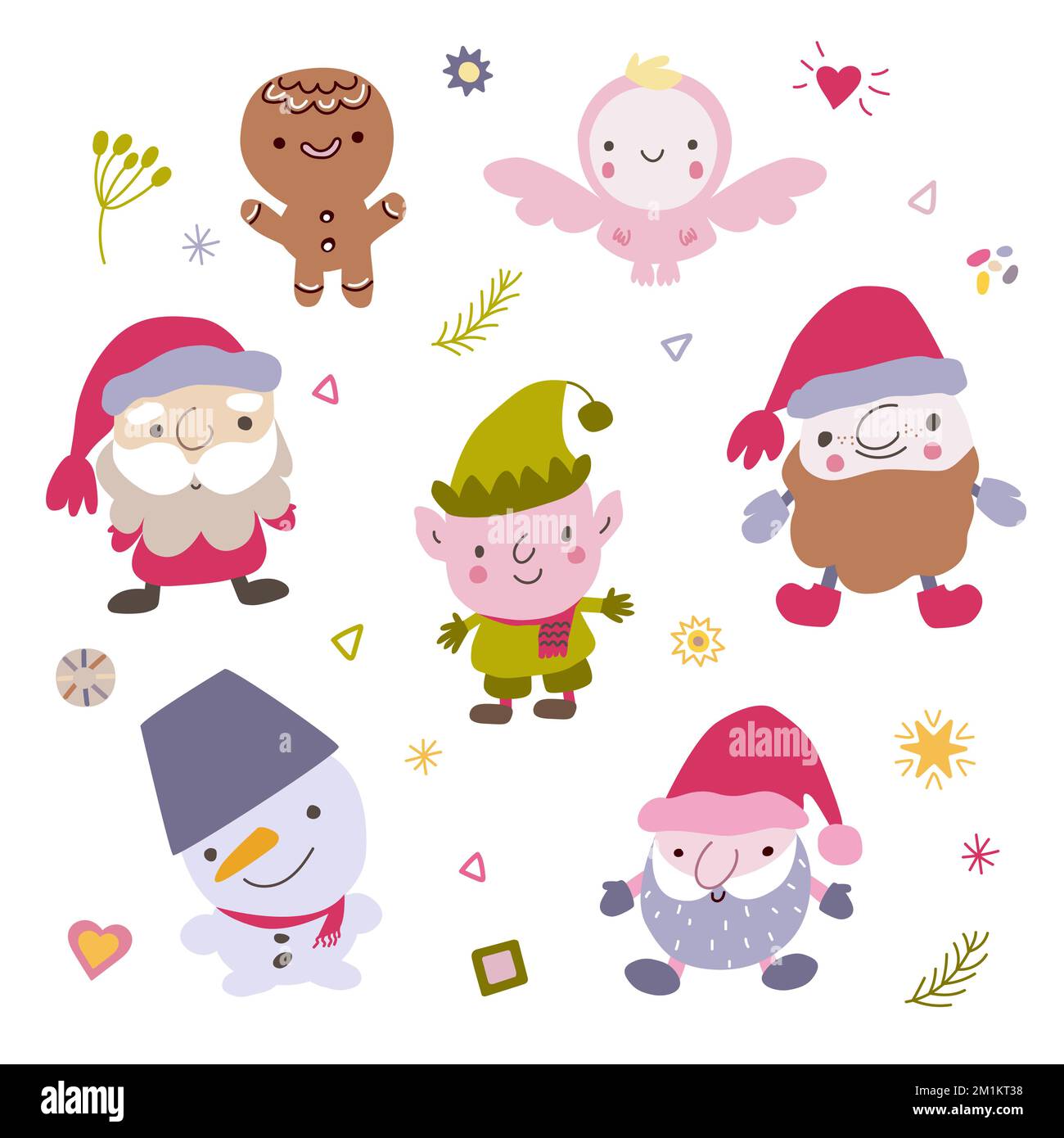 Collection of Christmas and New year characters. Santa Caus, snowman ...