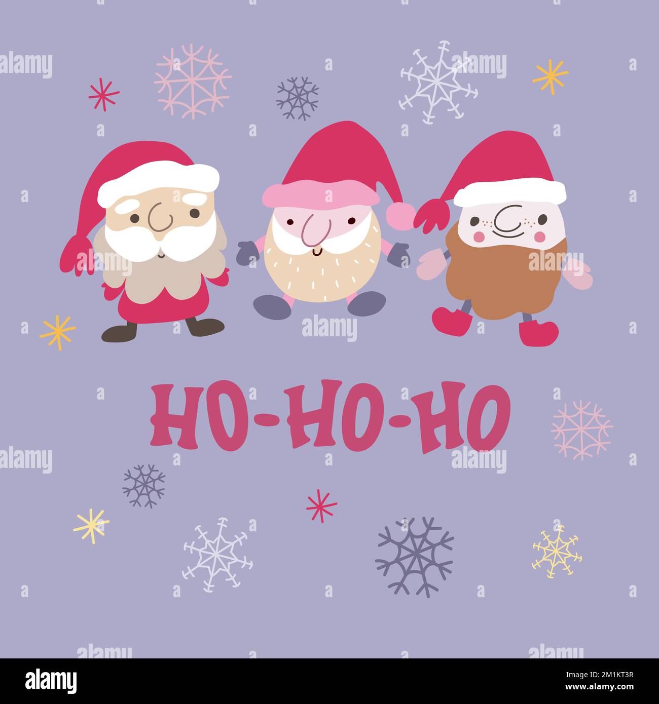 Three cute Santa Claus, doodle, kawaii style character with hand drawn ...