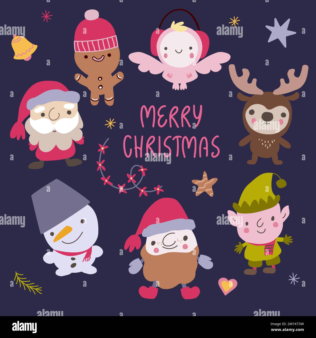 Collection of Christmas and New year characters. Santa Caus, deer ...