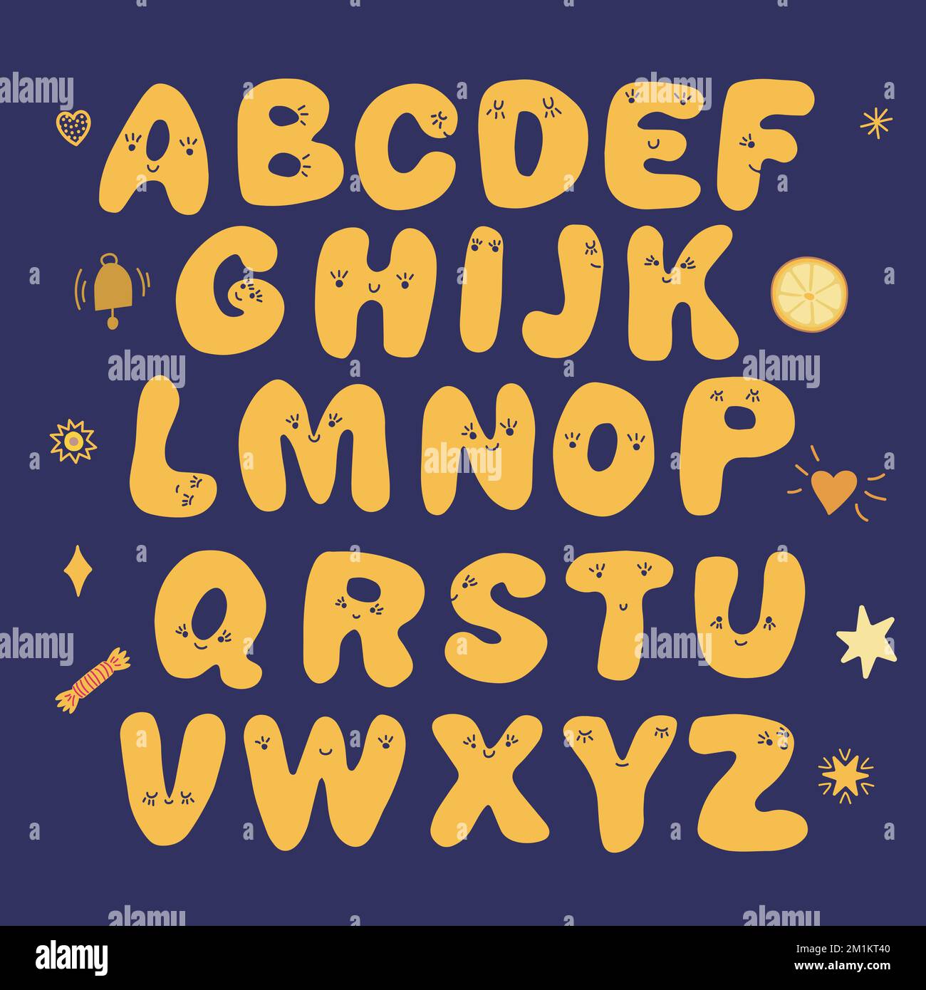 Cute hand drawn doodle style alphabet with smiling face Stock Vector ...