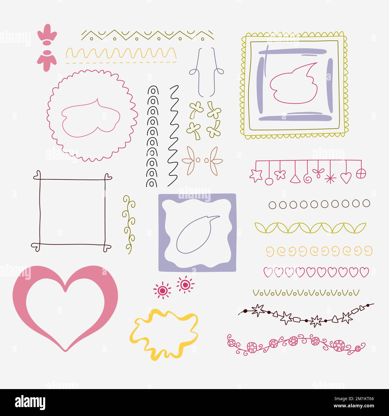 Set of borders and frames. Hand drawn, doodle elements isolated on ...