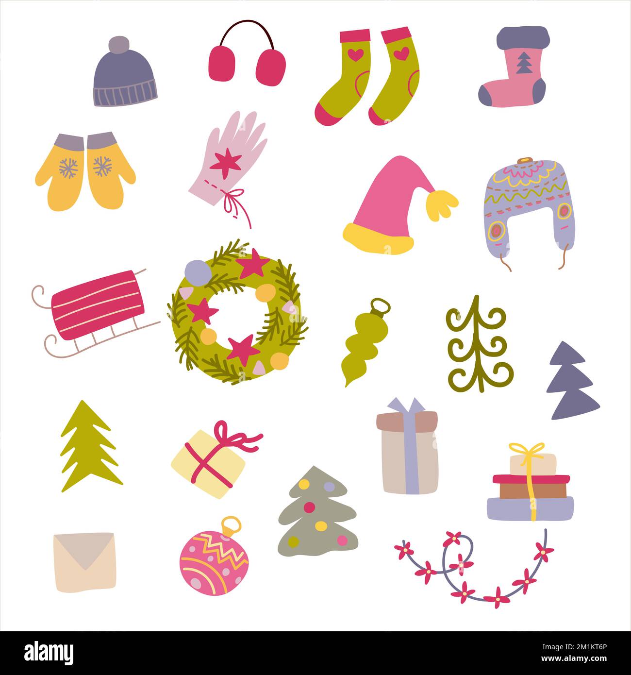Collection of hand drawn winter and Christmas items in trendy doodle style Stock Vector Image ...