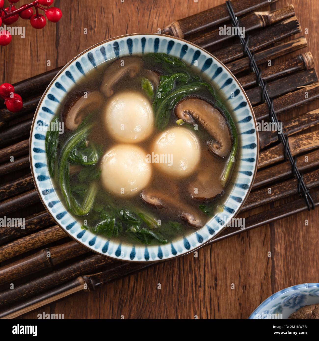 Eating big tangyuan yuanxiao (tang yuan, glutinous rice dumpling balls ...