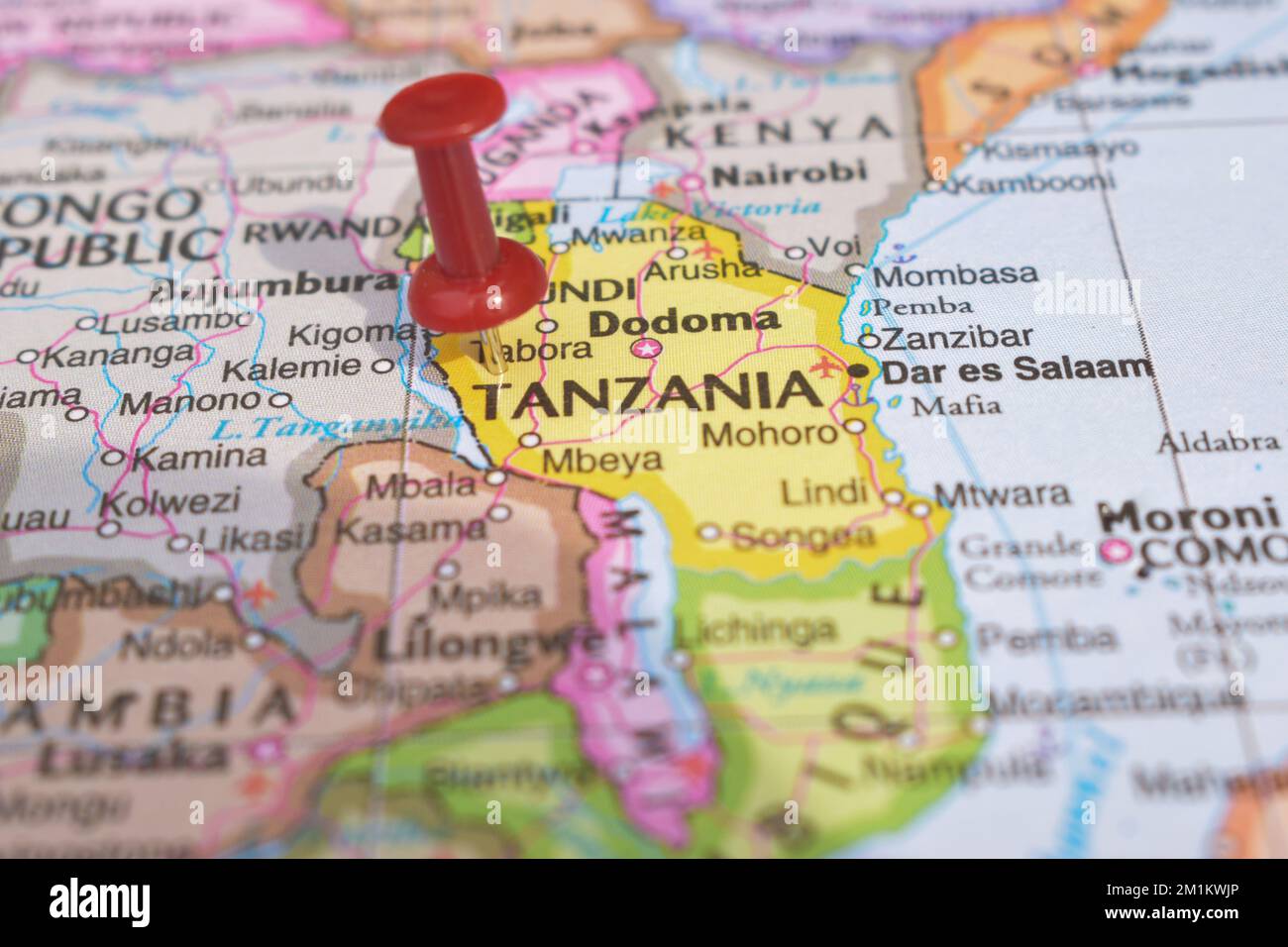 Red Push Pin Pointing on Location of Dodoma World Map Close-Up View ...