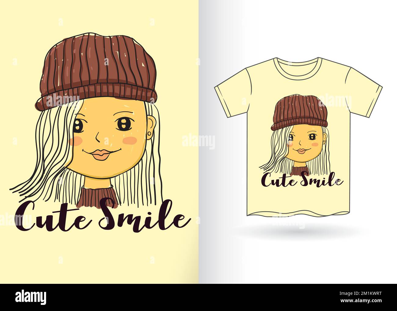 Hand drawn cute girl for t shirt with template Stock Vector Image & Art ...
