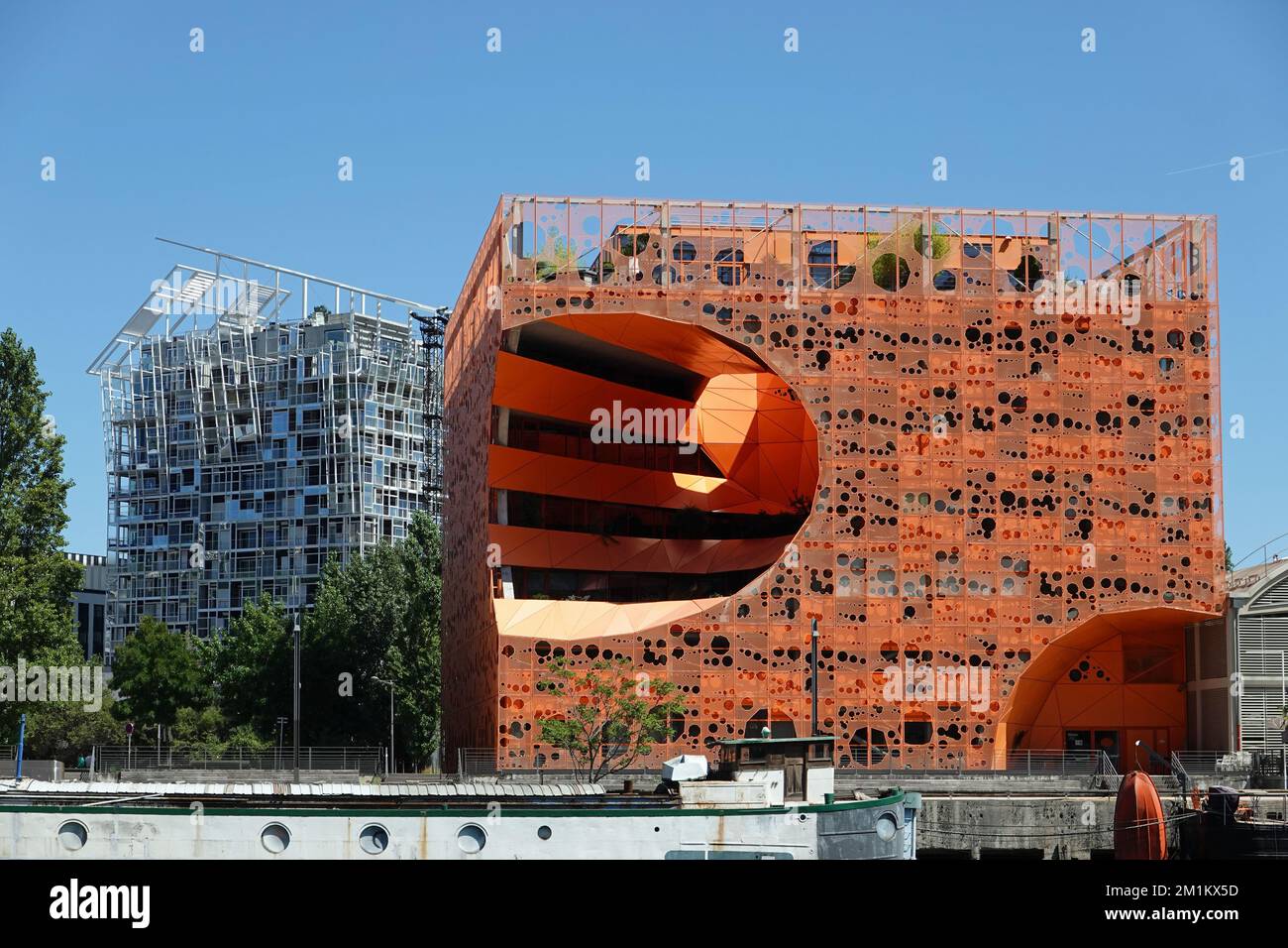 The orange cube, a modern office building in the business district in a ...