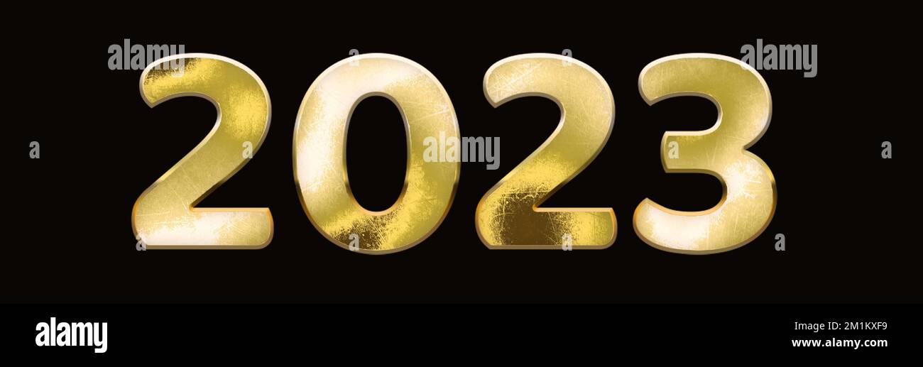2023 New Year golden bold letters symbol on a black background Stock ...