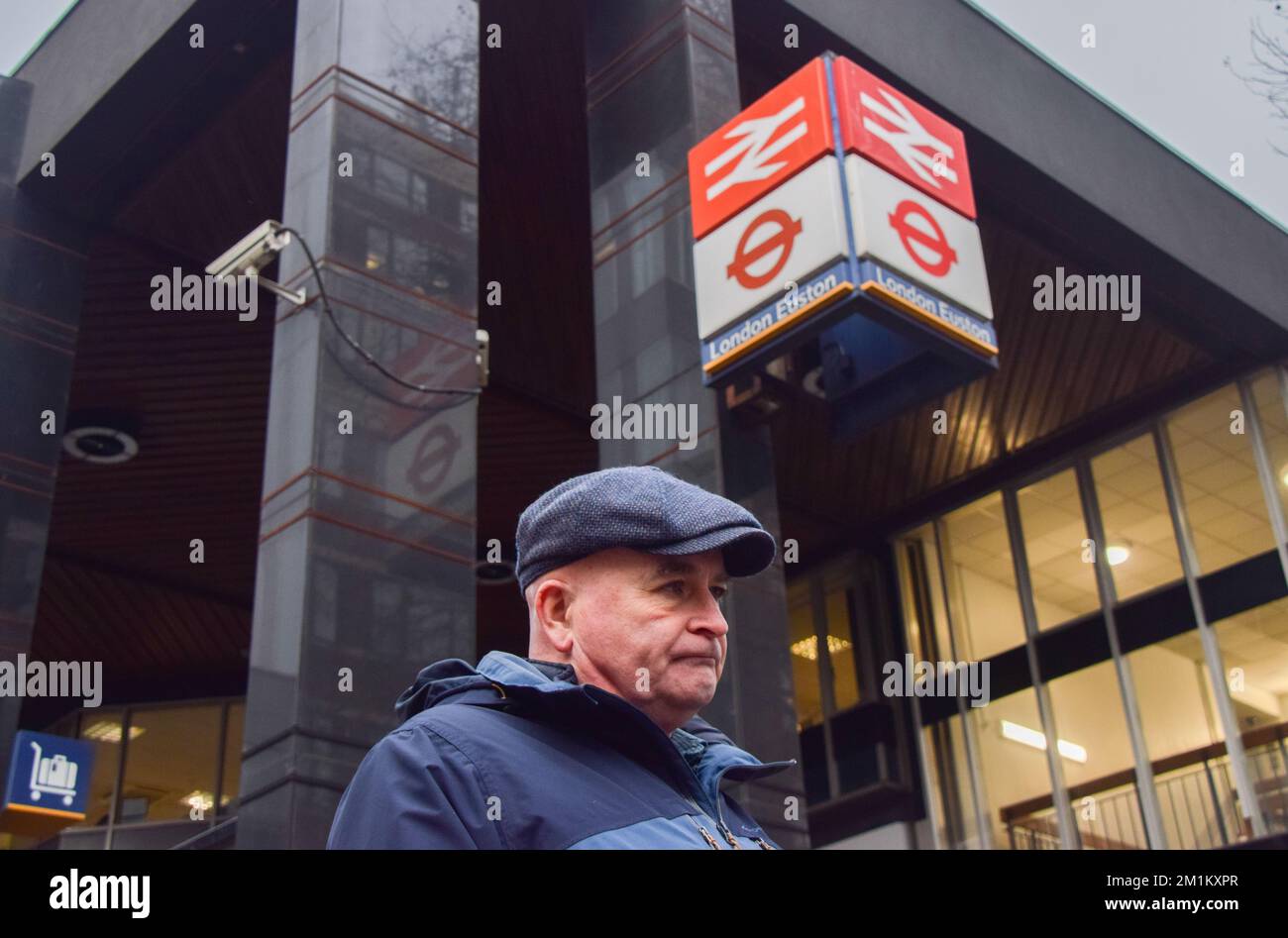 London, UK. 13th December 2022. RMT General Secretary Mick Lynch speaks ...