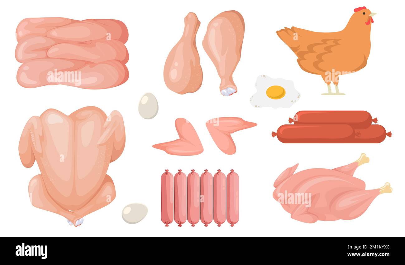 Cartoon chicken fresh raw meat vector set Stock Vector Image & Art - Alamy