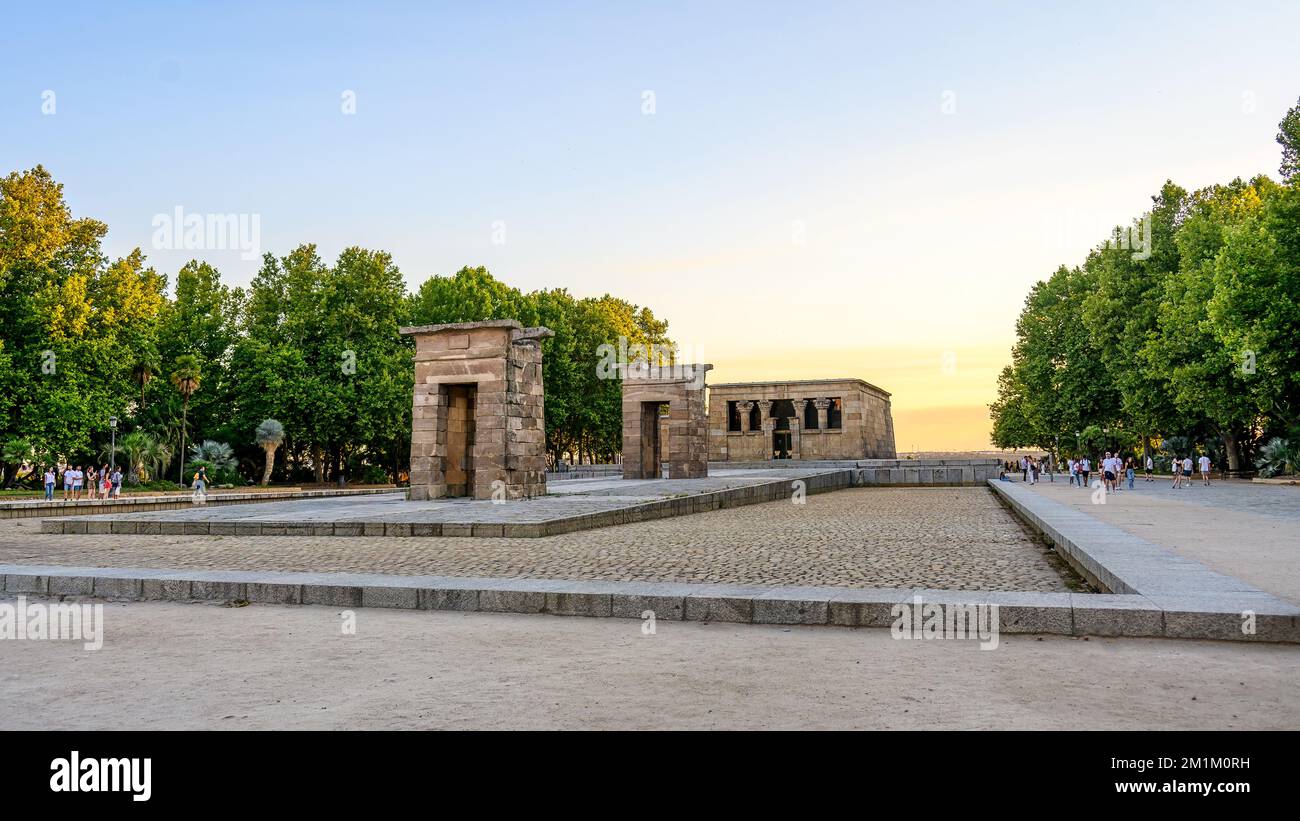 Temple of Debod. The old Egyptian stone building or monument is a major ...