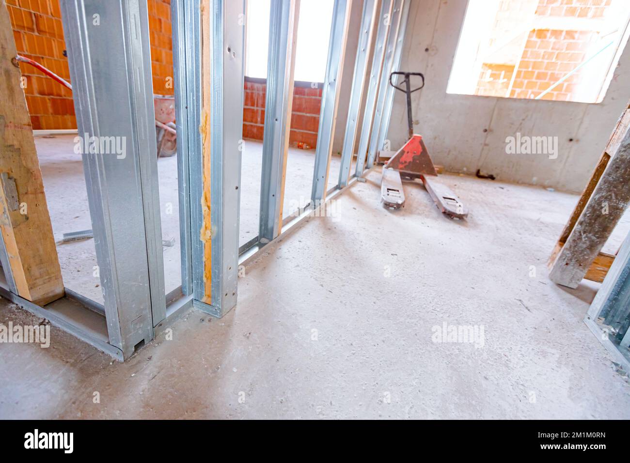 View at framework of metal and wooden vertical profile pillars for ...