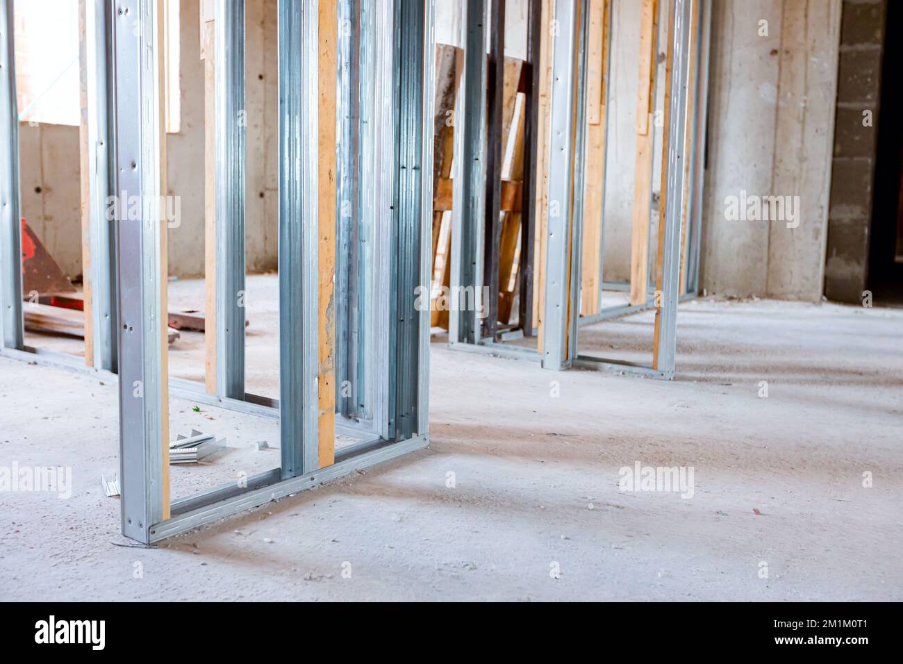 View at framework of metal and wooden vertical profile pillars for ...