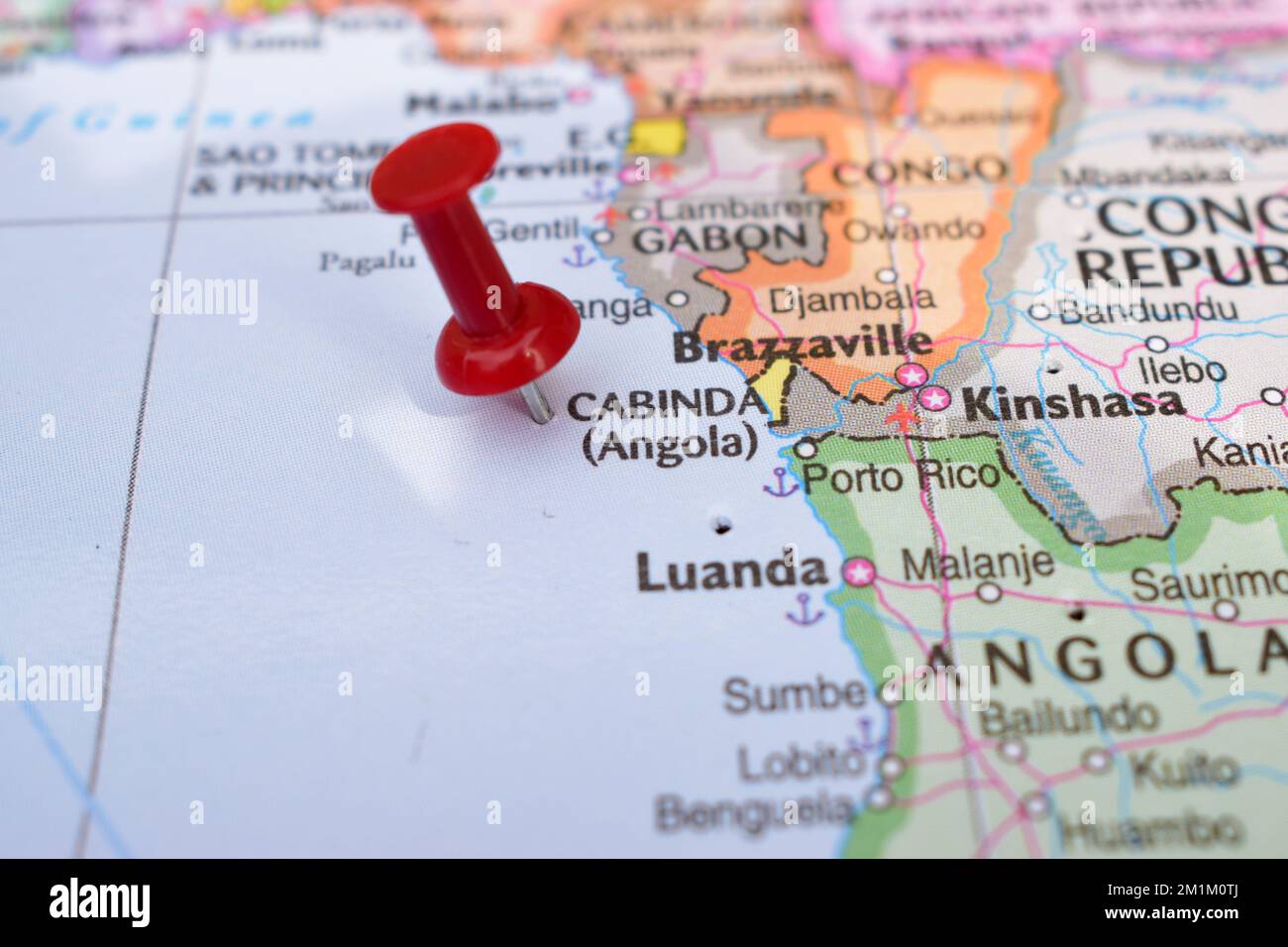 Red Push Pin Pointing on Location of Cabinda World Map Close-Up View ...