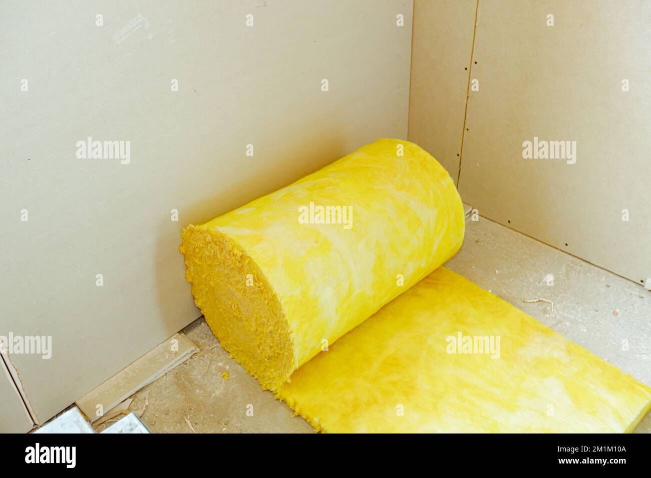 Thermal insulation material, yellow rolled rock wool is waiting to be ...