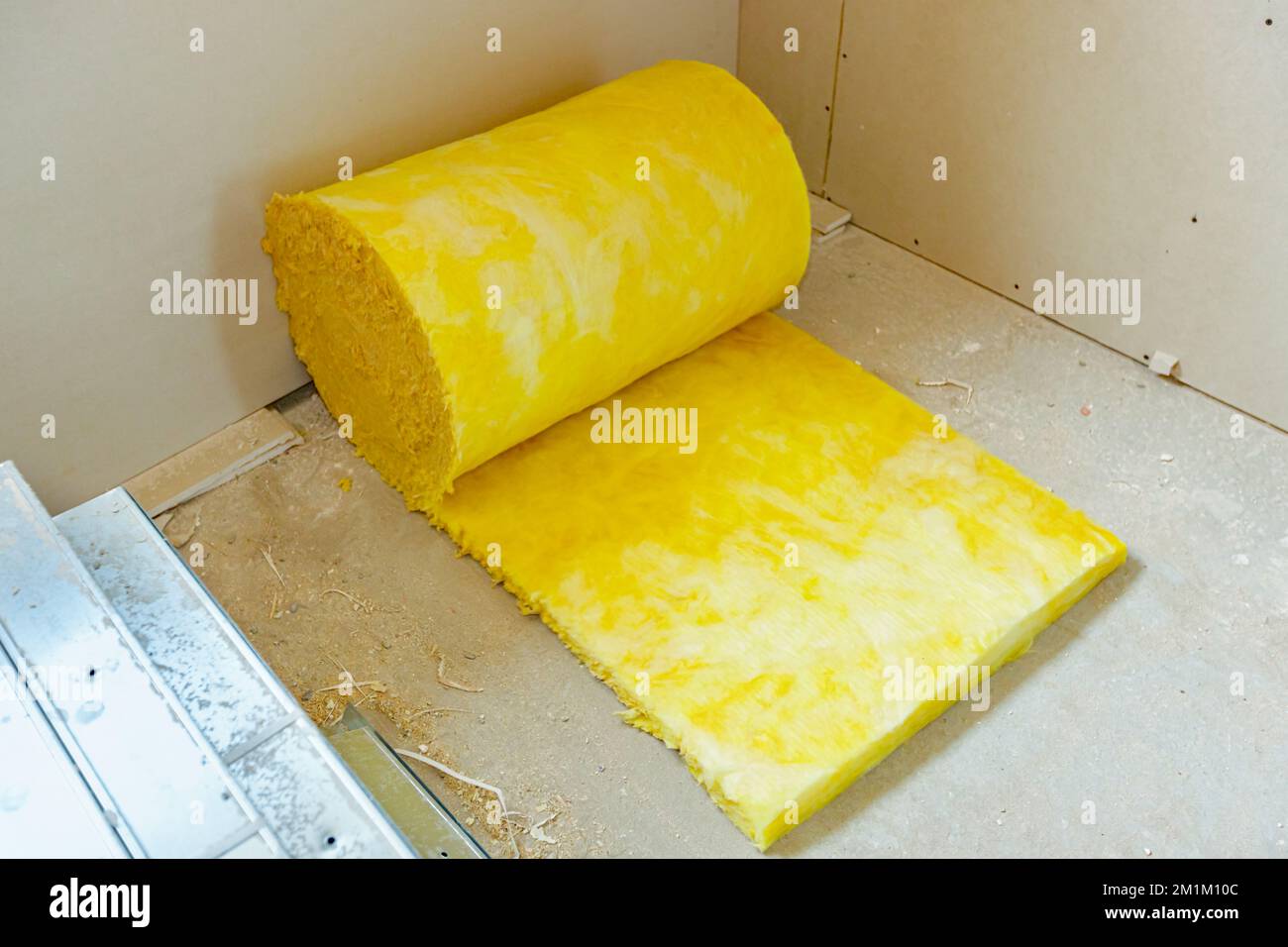 Thermal insulation material, yellow rolled rock wool is waiting to be ...