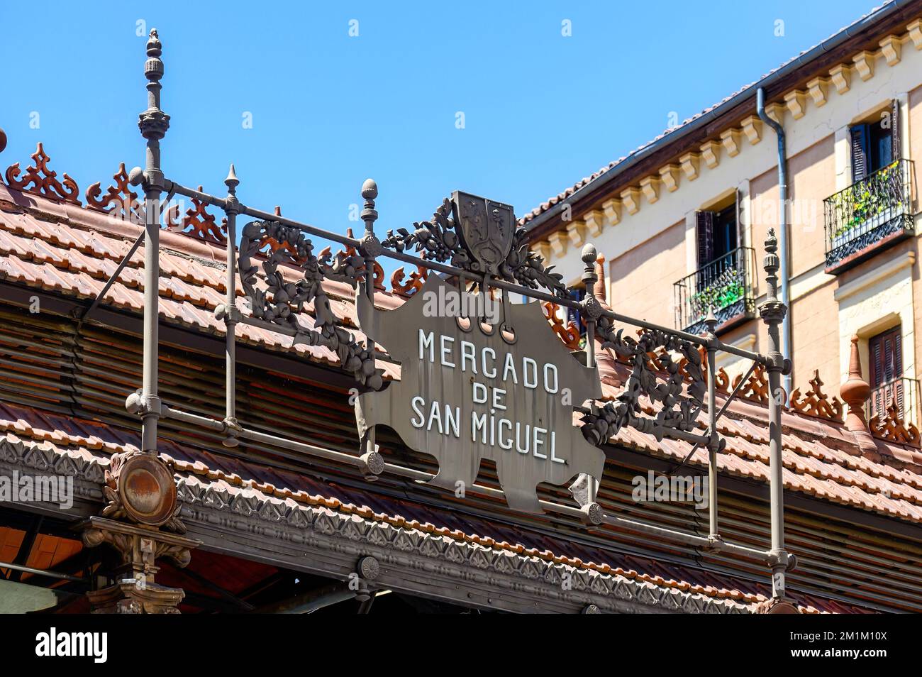 San Miguel Market. Building entrance with a sign reading "Mercado de ...