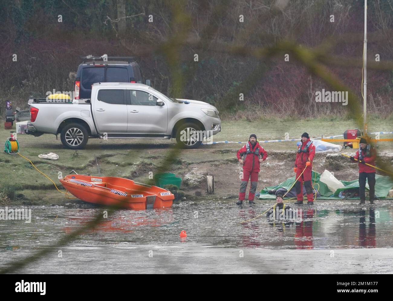 Police on the lake at Babbs Mill Park in Kingshurst, after the deaths ...