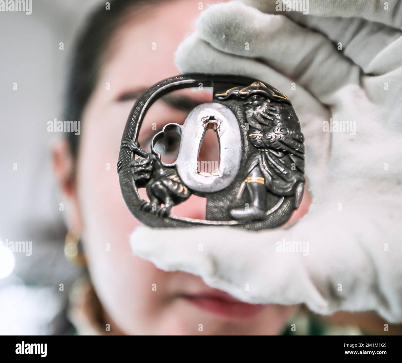 London UK 13 December 2022 Three Shakudo Tsuba Edo period (1615-1868 ...