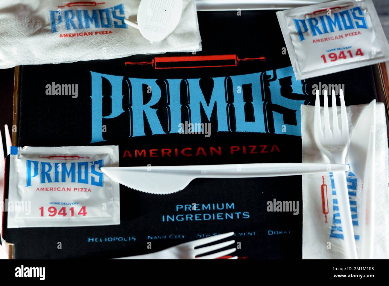 Cairo, Egypt, December 8 2022: Primo's Pizza is an American pizza known ...