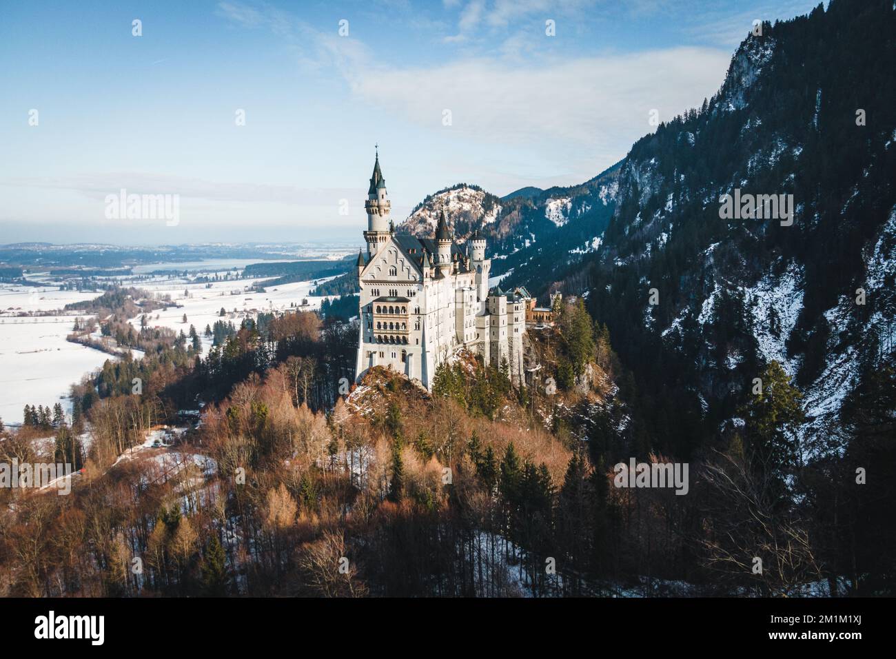 The aerial view of Neuschwanstein Castle. Hohenschwangau, Germany Stock ...