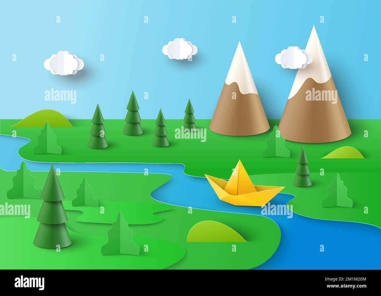 Papercut nature mountain landscape 3d art vector Stock Vector Image ...