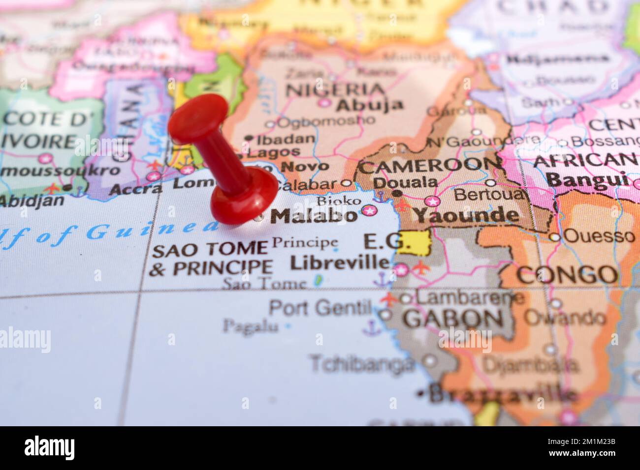 Red Push Pin Pointing on Location of Malabo World Map Close-Up View ...