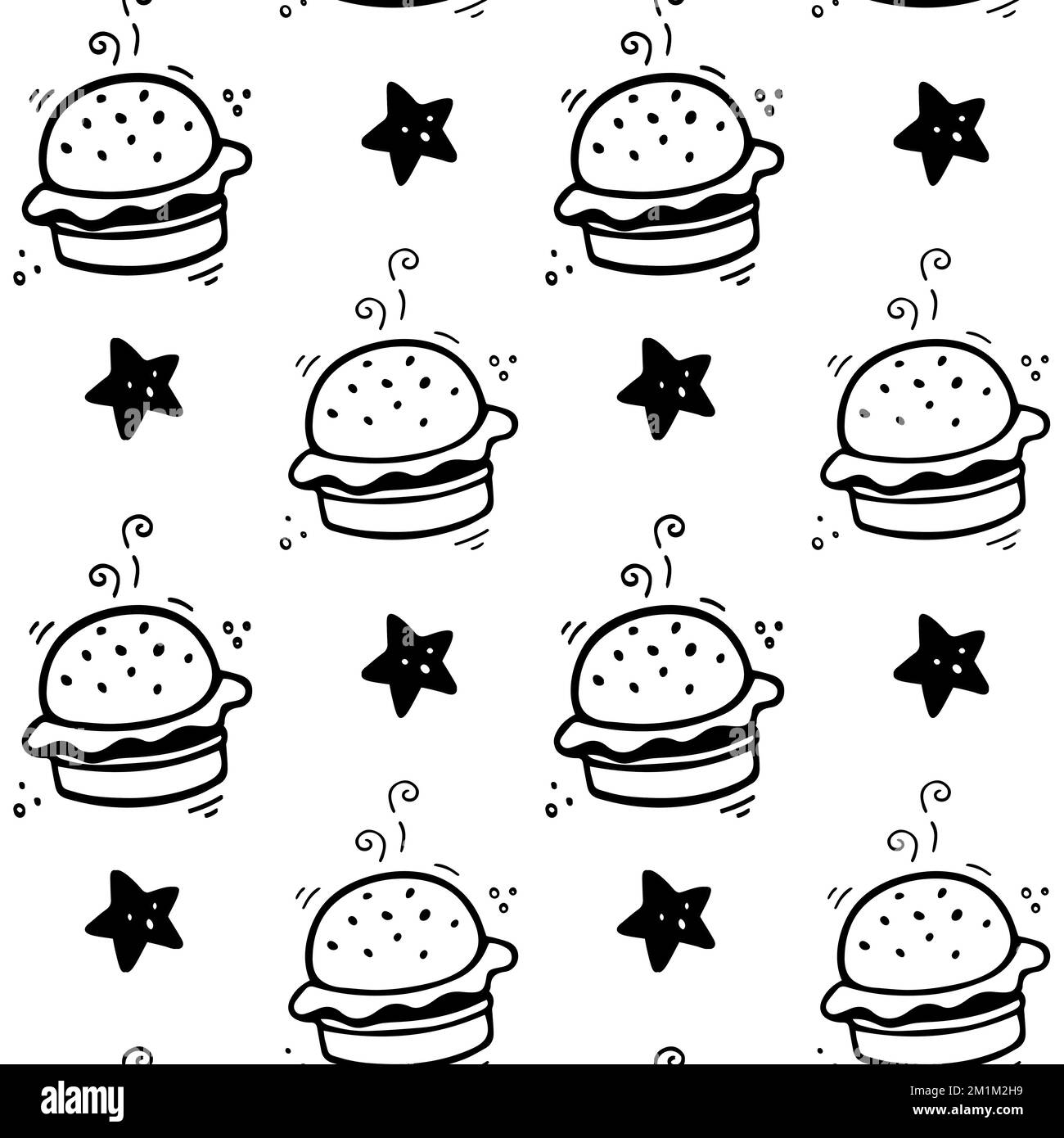 Hand drawn burger seamless pattern. Comic doodle sketch style. Vector ...