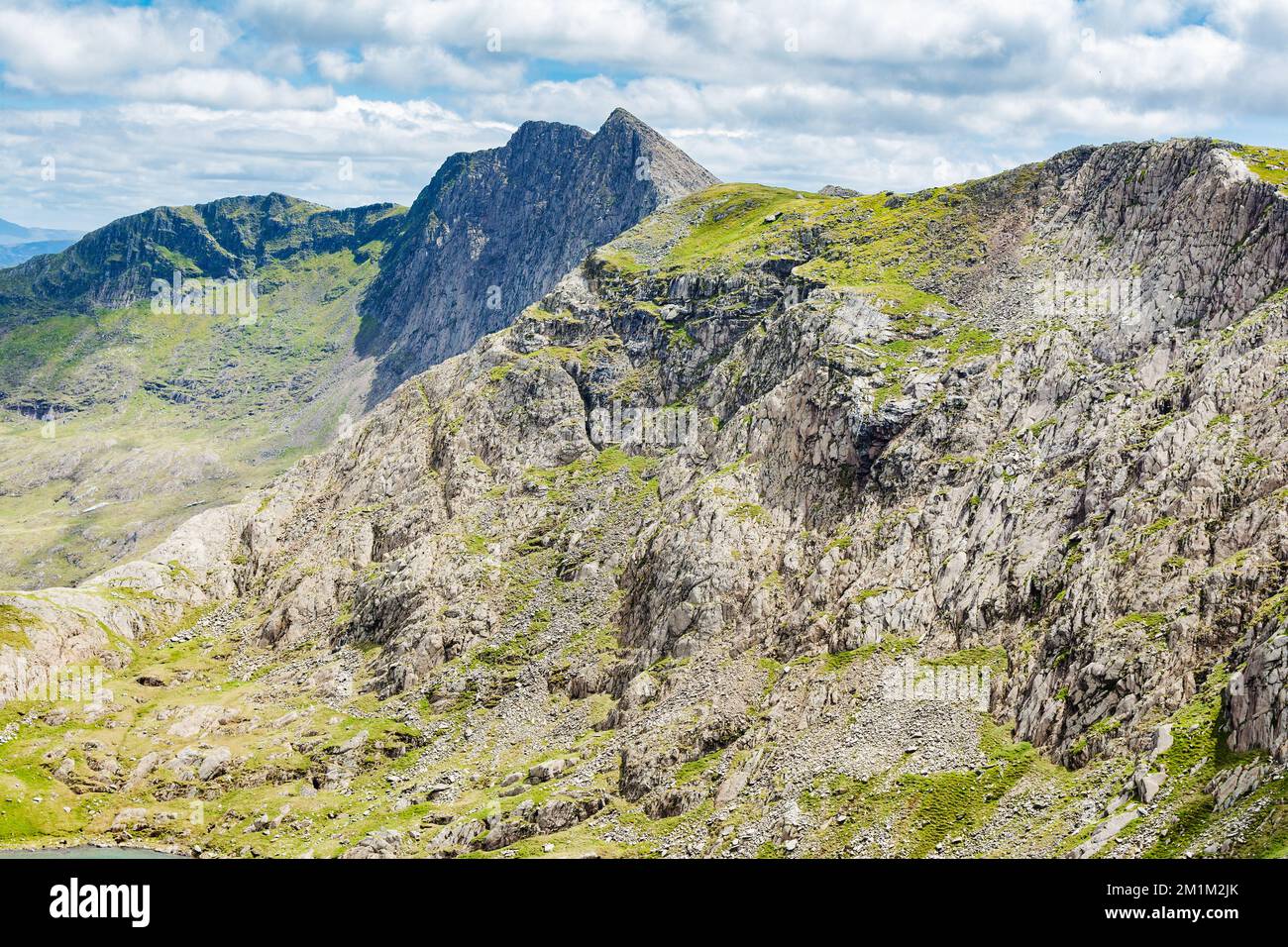 Climbing up Snowdon, mountains in North Wales. View of the hills and ...