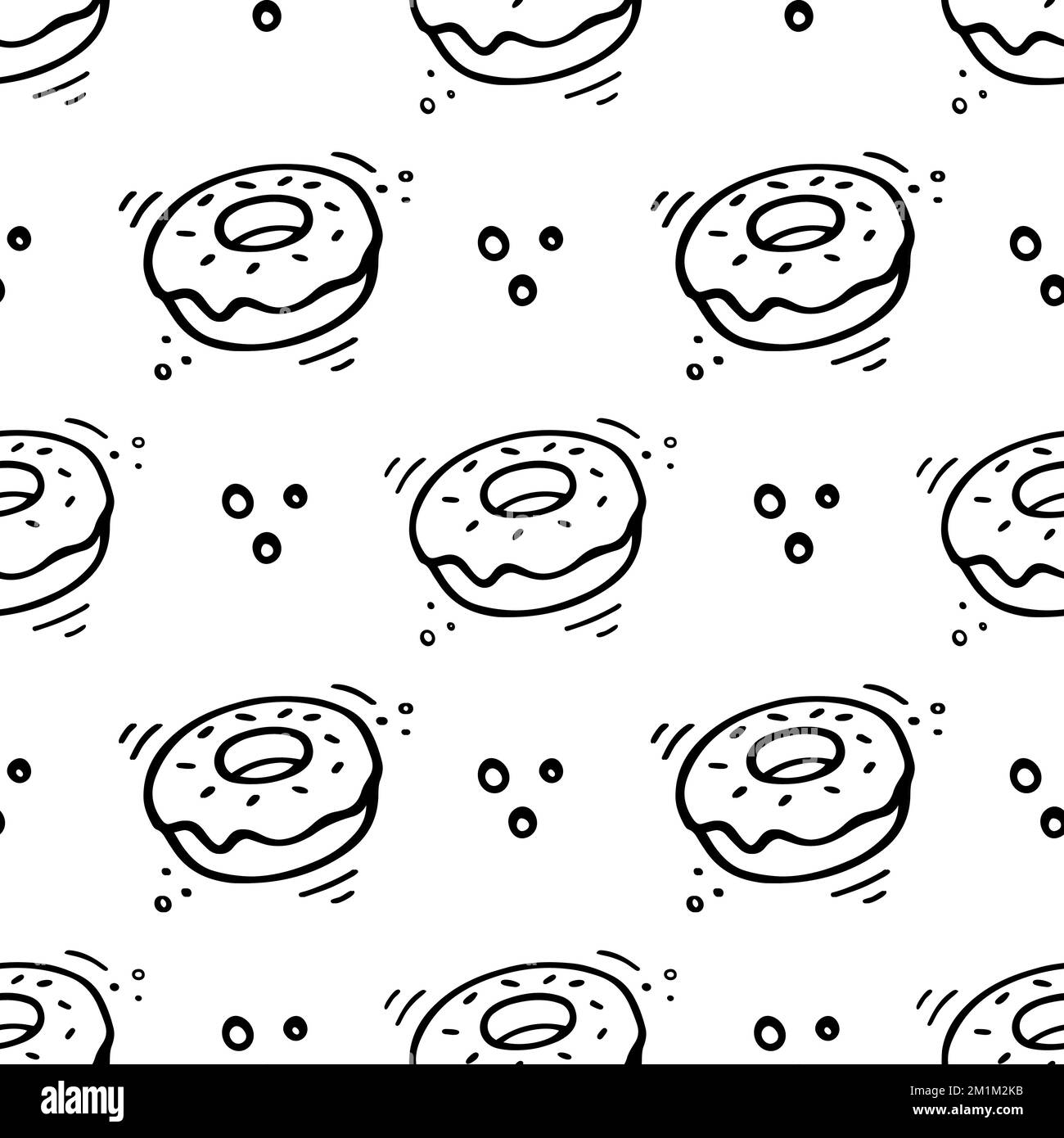 Donut seamless pattern. Hand drawn Sketch of doughnut. Fast food ...