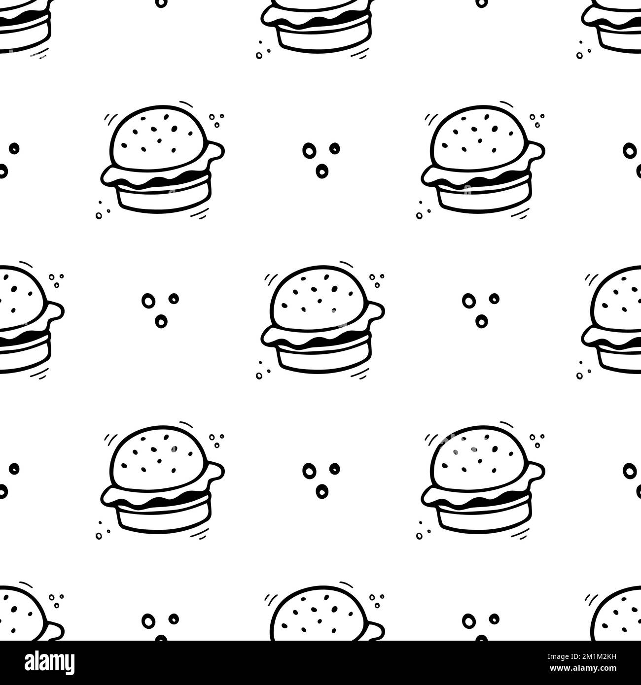 Hand drawn burger seamless pattern. Comic doodle sketch style. Vector Fast food illustration ...