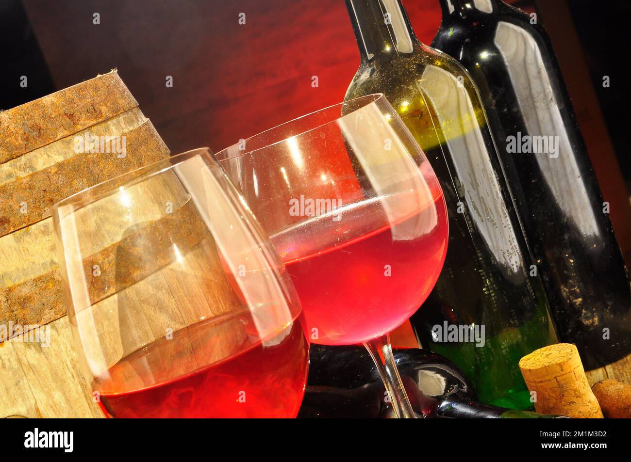 Glass and bottle of wine on the table Stock Photo - Alamy
