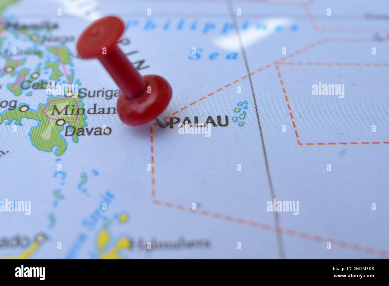Red Push Pin Pointing on Location of Palau World Map Close-Up View ...