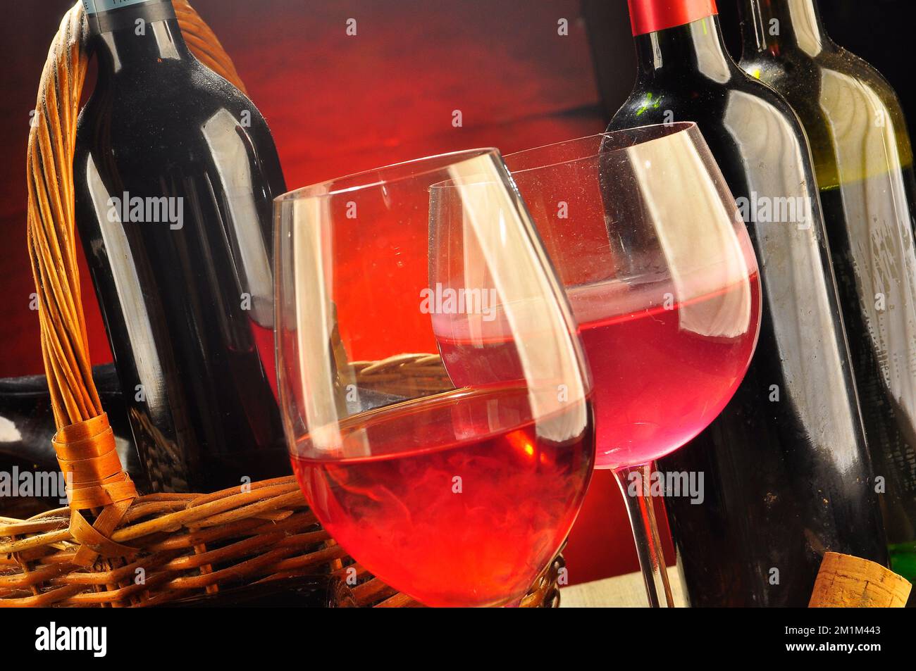 Glass and bottle of wine on the table Stock Photo - Alamy