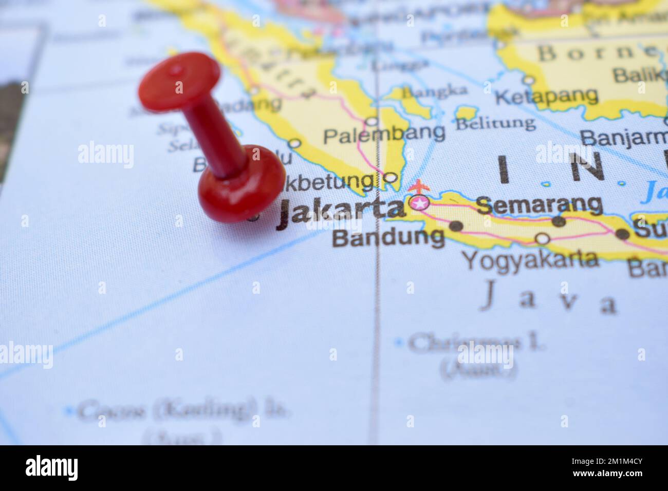Red Push Pin Pointing on Location of Jakarta World Map Close-Up View ...
