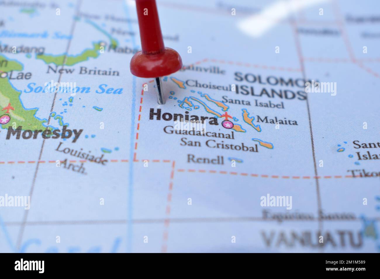 Red Push Pin Pointing on Location of Honiara World Map Close-Up View ...