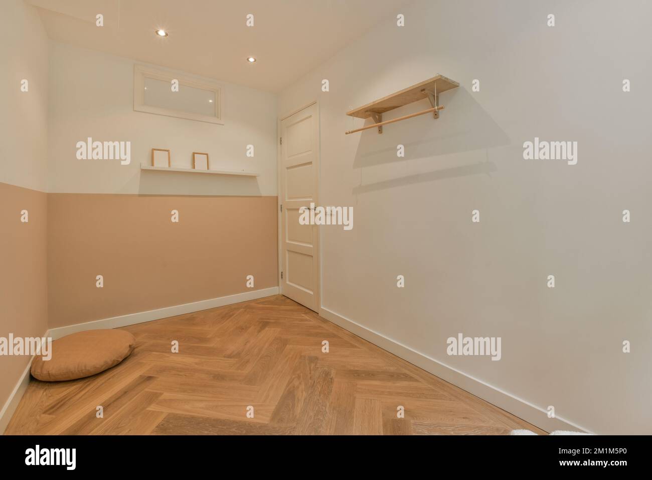 Empty white room parquet wall wooden modern door hi-res stock ...