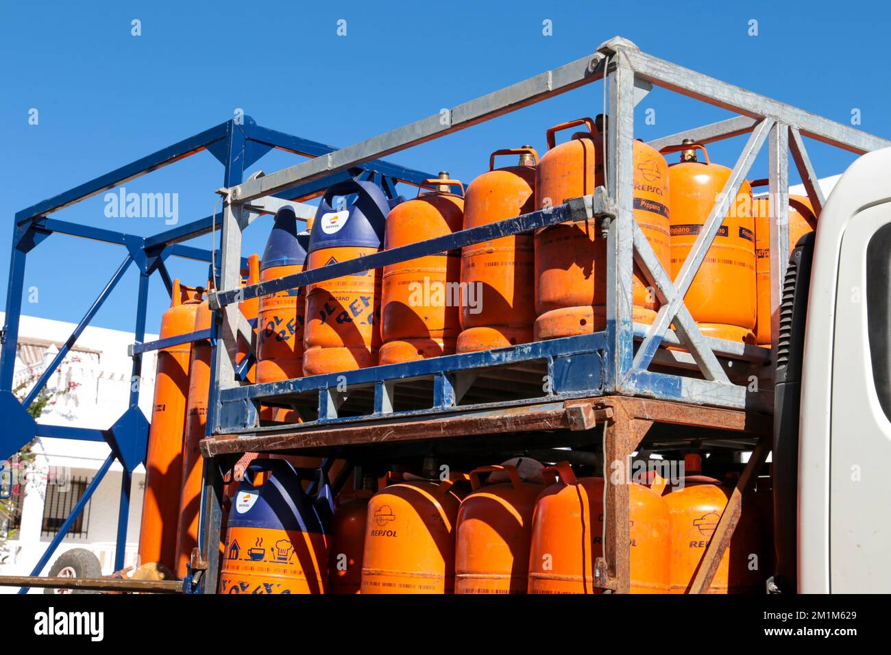 Madrid, Spain- December 13, 2022:Truck delivering Traditional metal ...