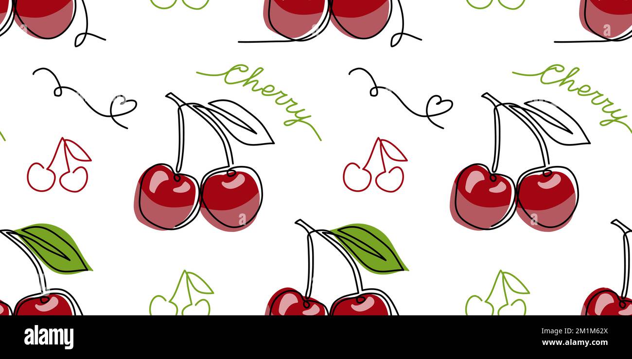Vector cherry seamless pattern. Hand drawn illustration of summer fruit ...