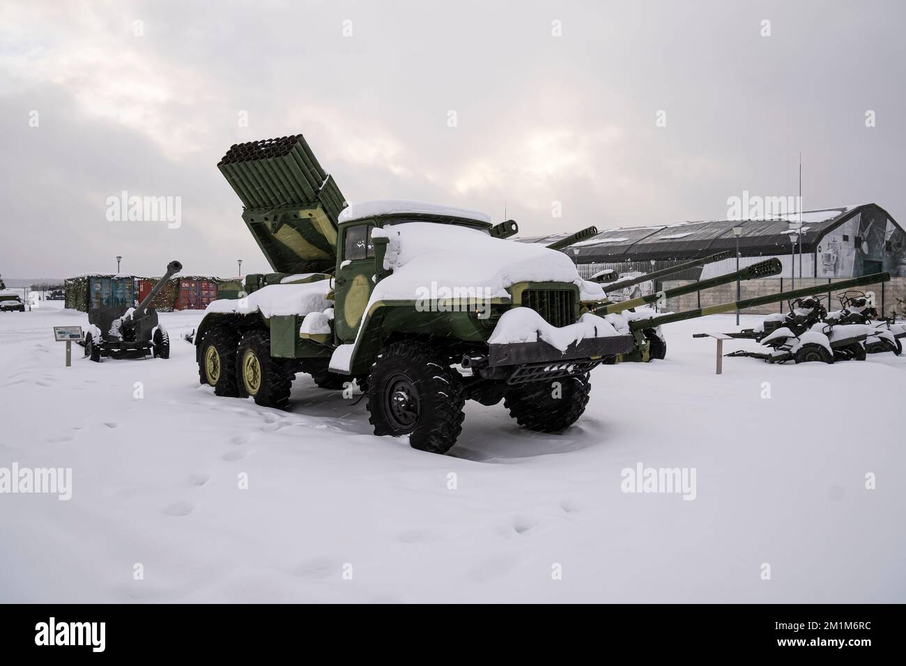 artillery installation under the snow at a military base Stock Photo ...