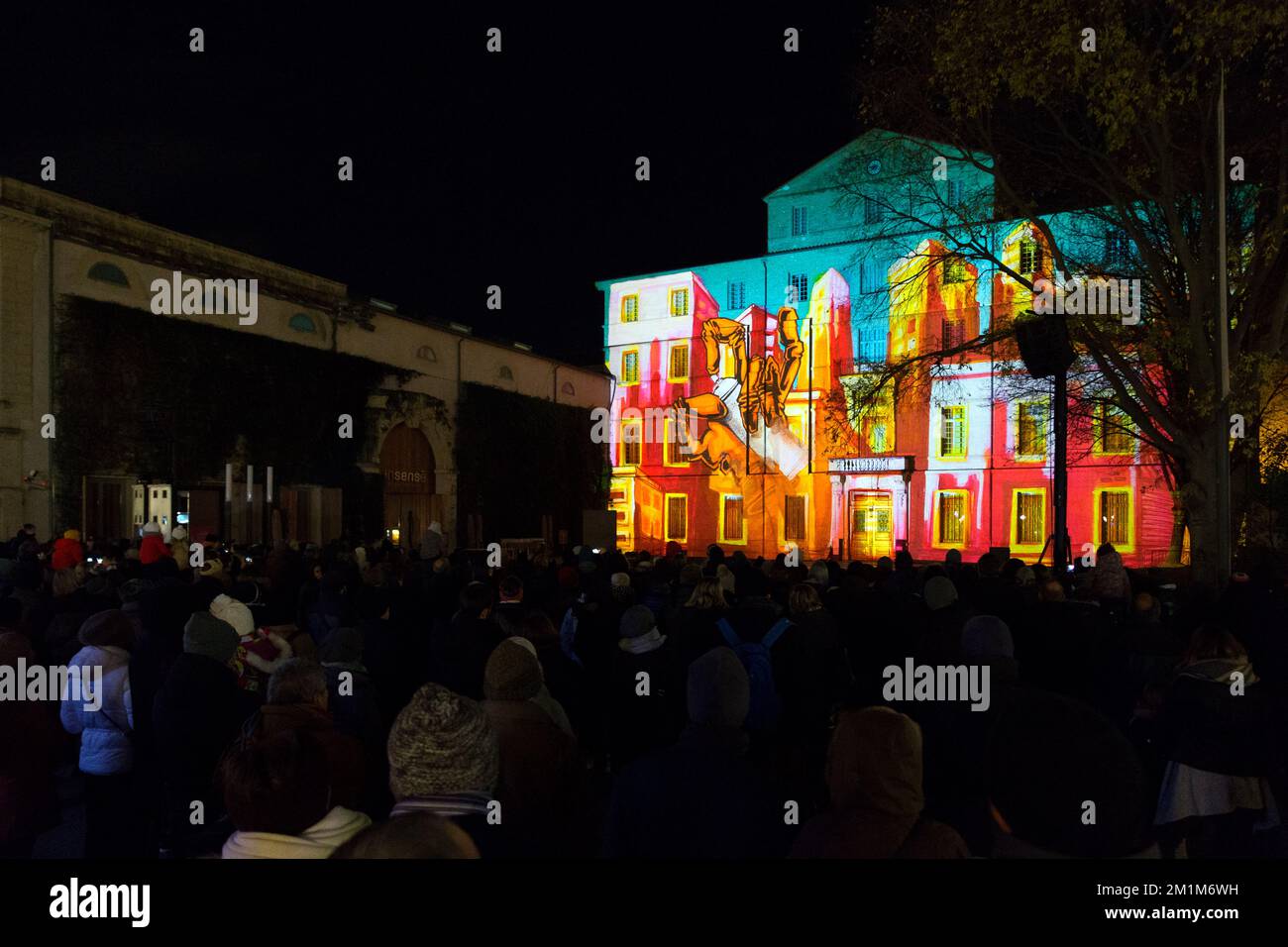 Festival of Lights in the city center. Projections on the Fabre Museum ...