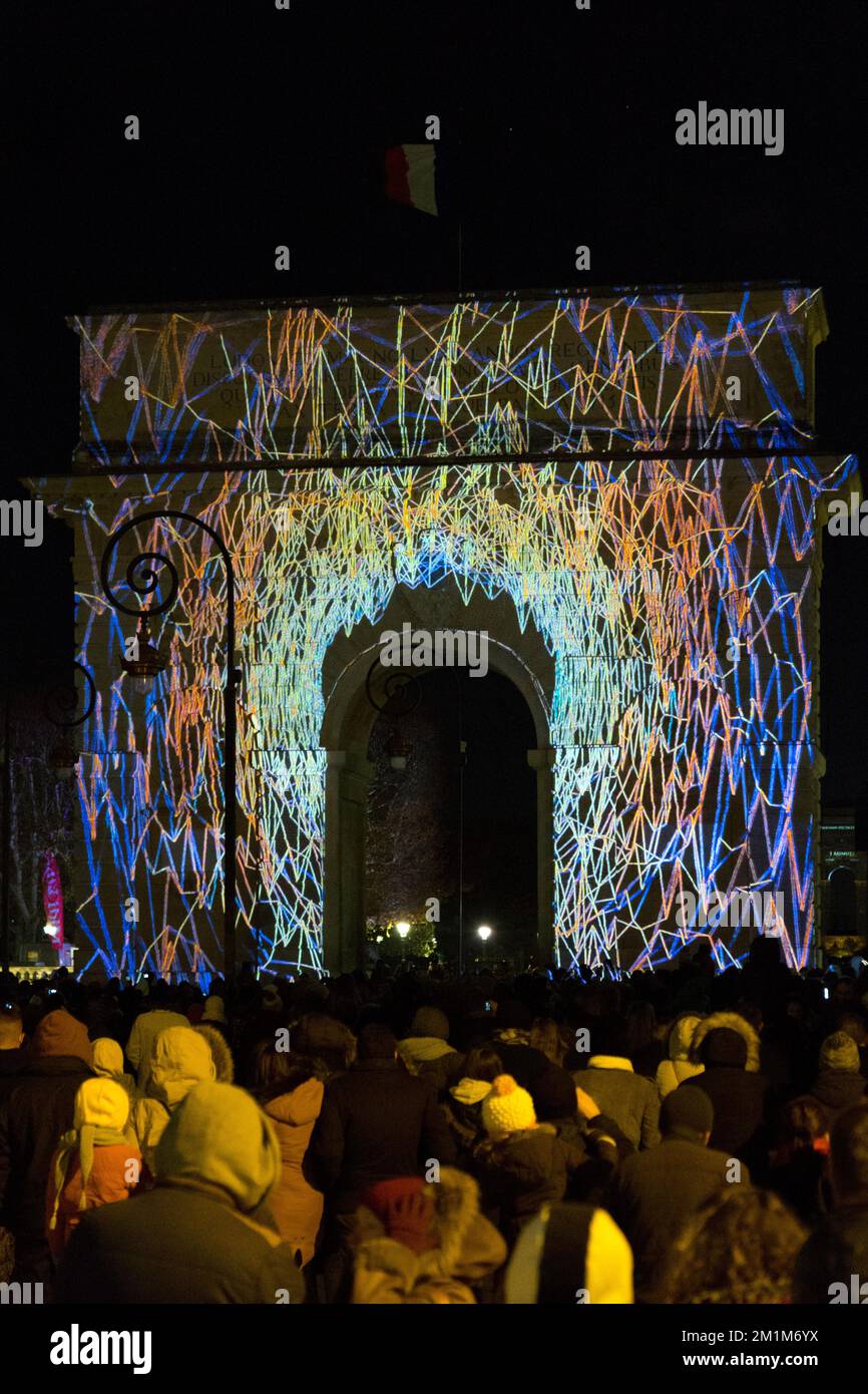 Festival of Lights in the city center. Projections on the Foch Arch of ...