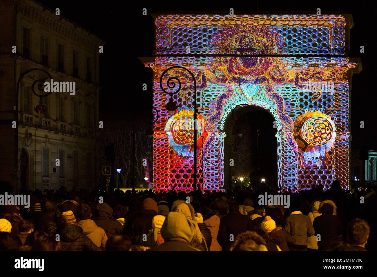 Festival of Lights in the city center. Projections on the Foch Arch of ...